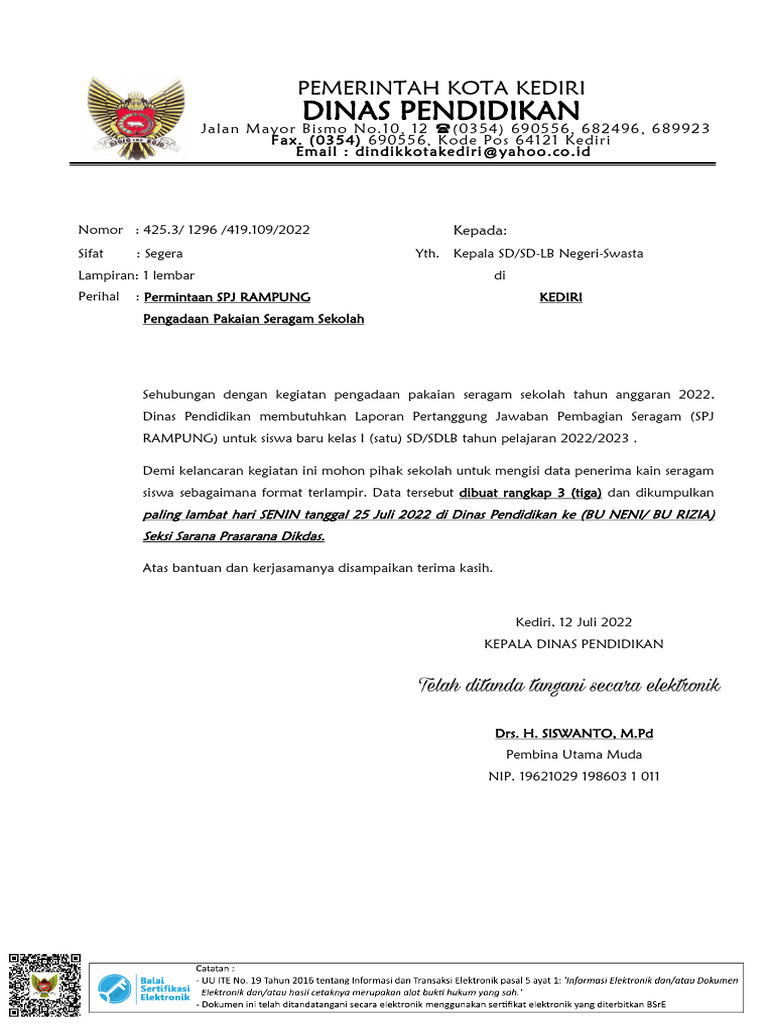 980 Permintaan SPJ Rampung Tahun 2022 SD | PDF