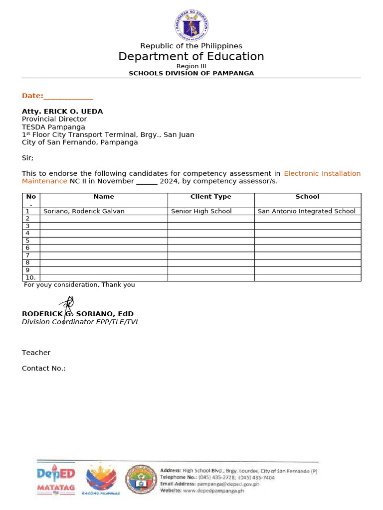 Cover Letter For TESDA 2024 | PDF