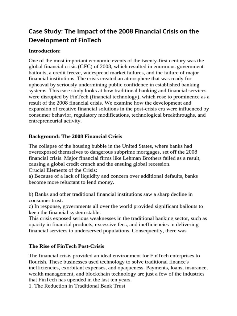 Case Study 2008 Financial Crisis | PDF | Banks | Financial Crises