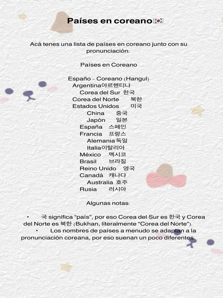 Países en Coreano y Pronunciación | PDF