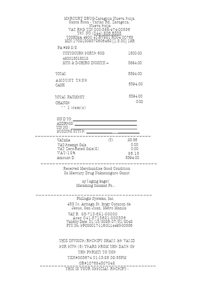 This Invoicereceipt Shall Be Valid For Five (5) Years From The Date of ...