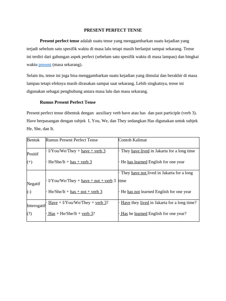 Panduan Present Perfect Tense | PDF
