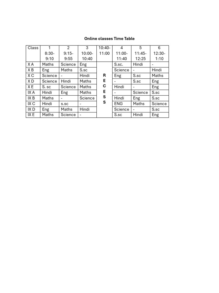 Online Classes Timetable for English | PDF