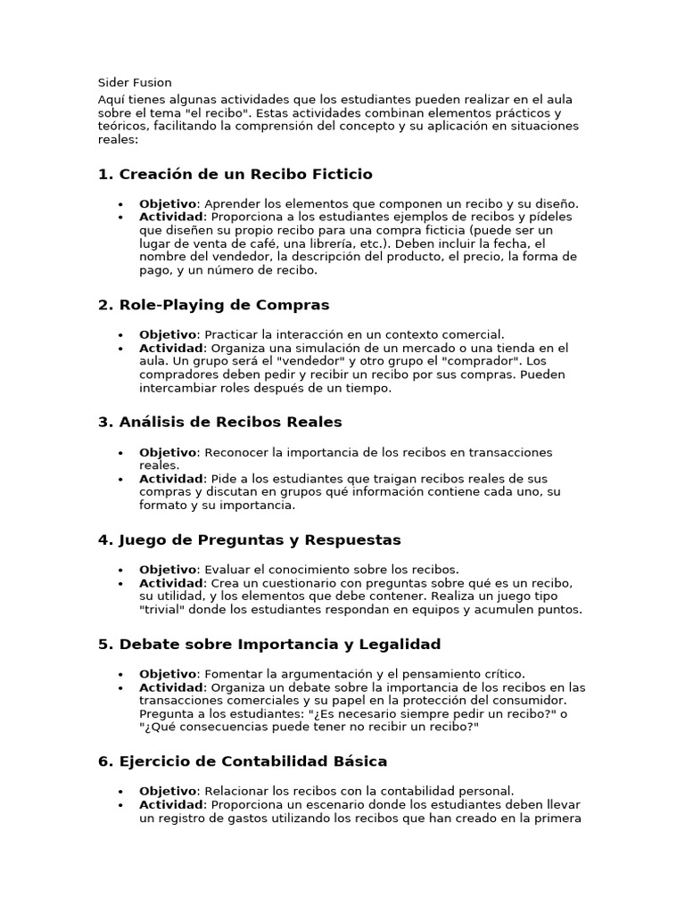 Actividades Educativas sobre Recibos | PDF | Los consumidores | Contabilidad