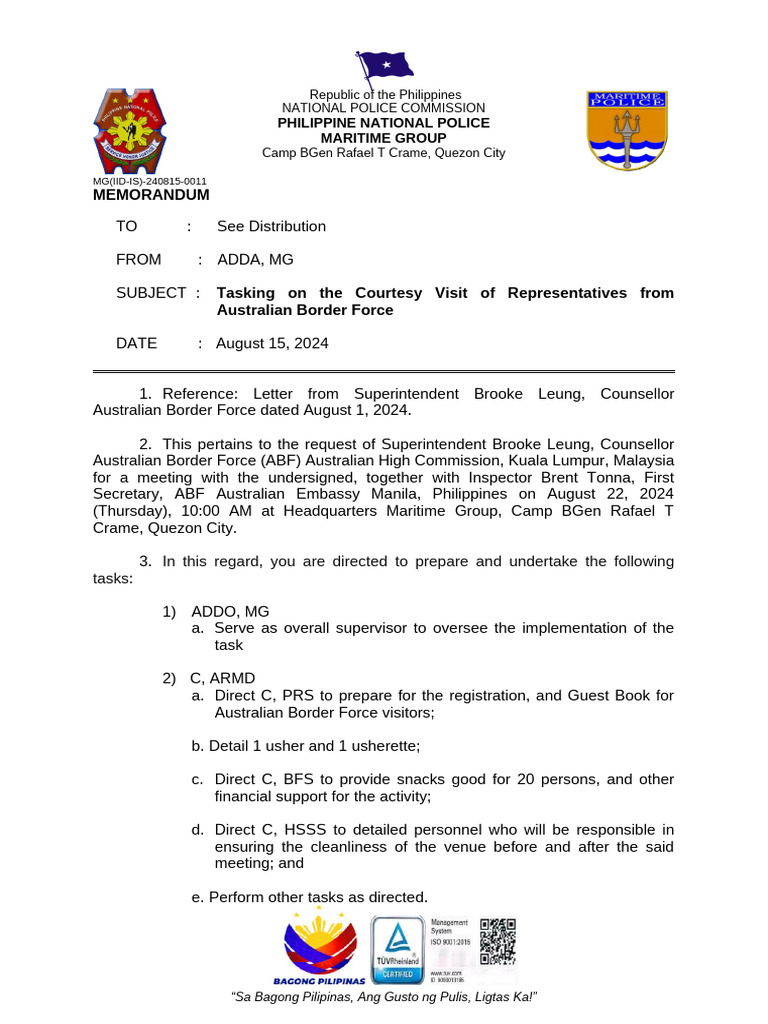 australian border force memo tasking_1 | PDF | Philippines | Government