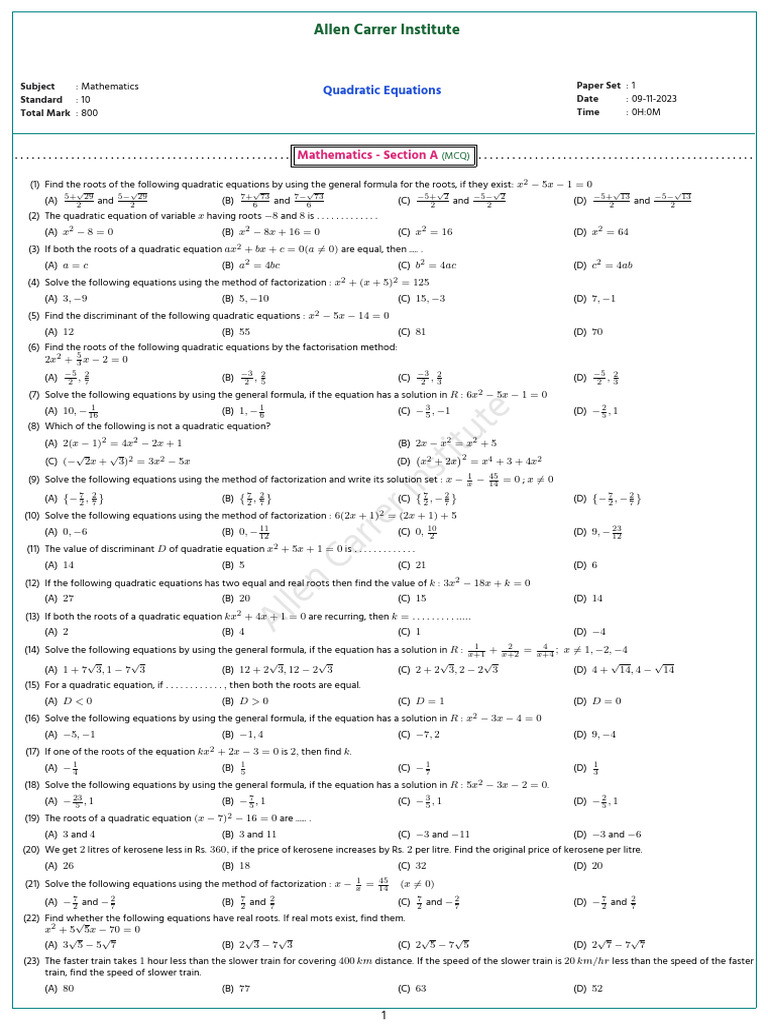 Quadratic_Equations(Part-1) | PDF | Square Root | Quadratic Equation