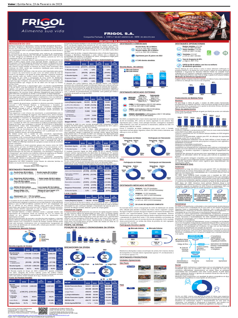 Resultados Financeiros da Frigol 2022 | PDF | Investimentos | China