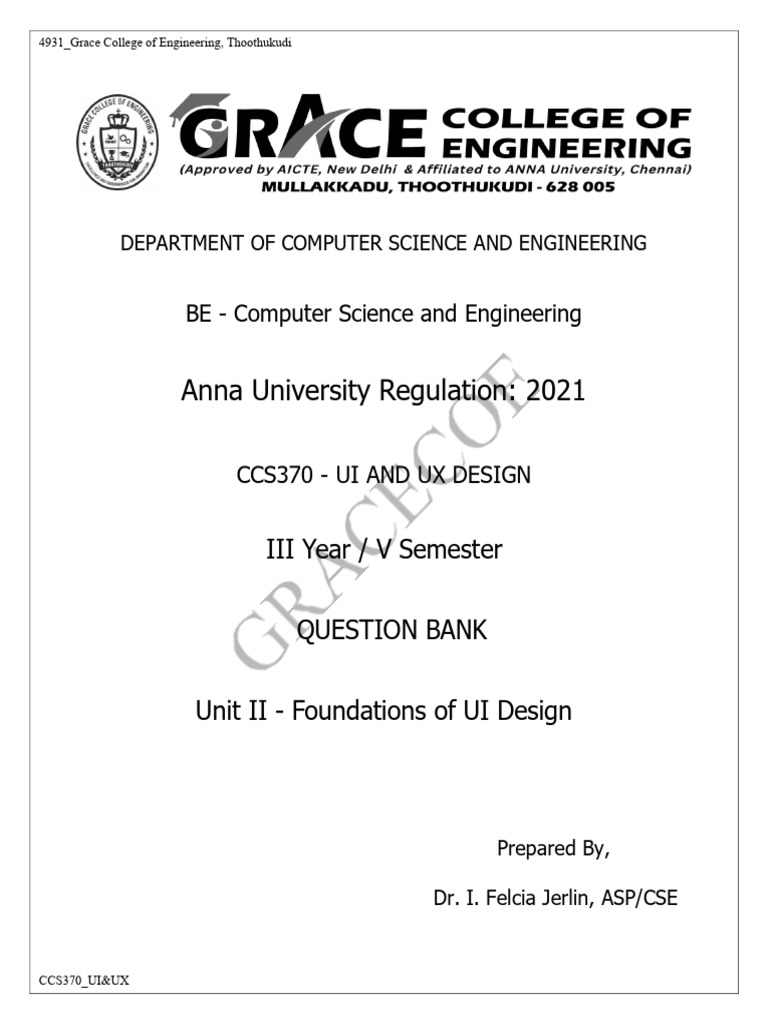 V Cse CCS370 Ui&ux QB Unit2 | PDF | User Interface | User Interface Design