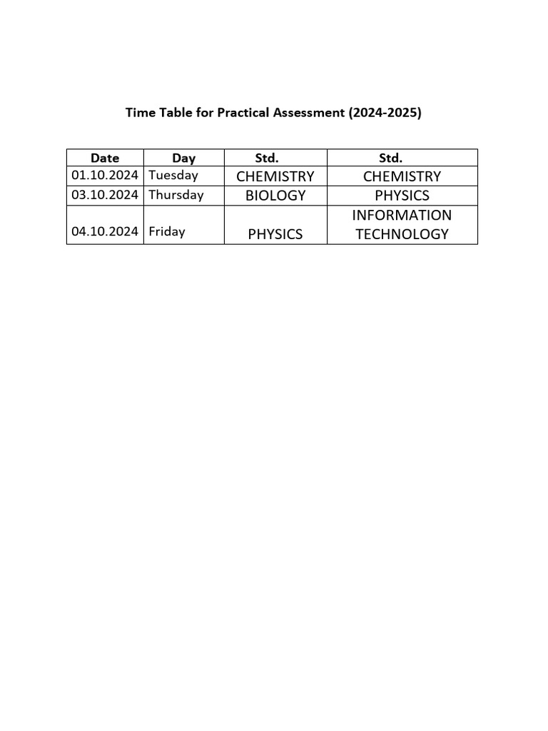 Time Table For Practical Assessment | PDF