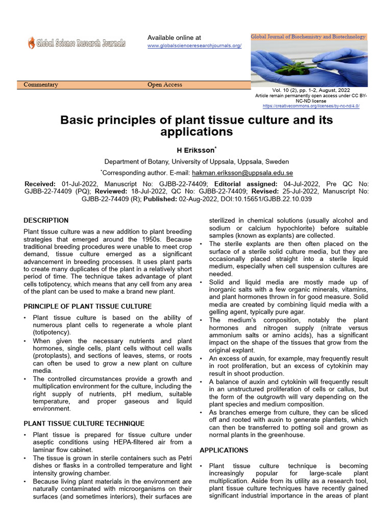 Principles of Plant Tissue Culture | PDF | Biology | Botany