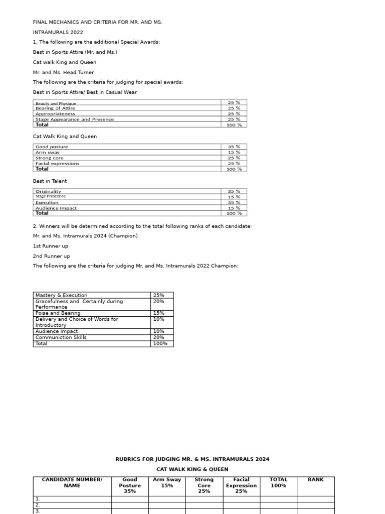 Mechanics and Criteria for Intramurals | PDF | Sports | Dances