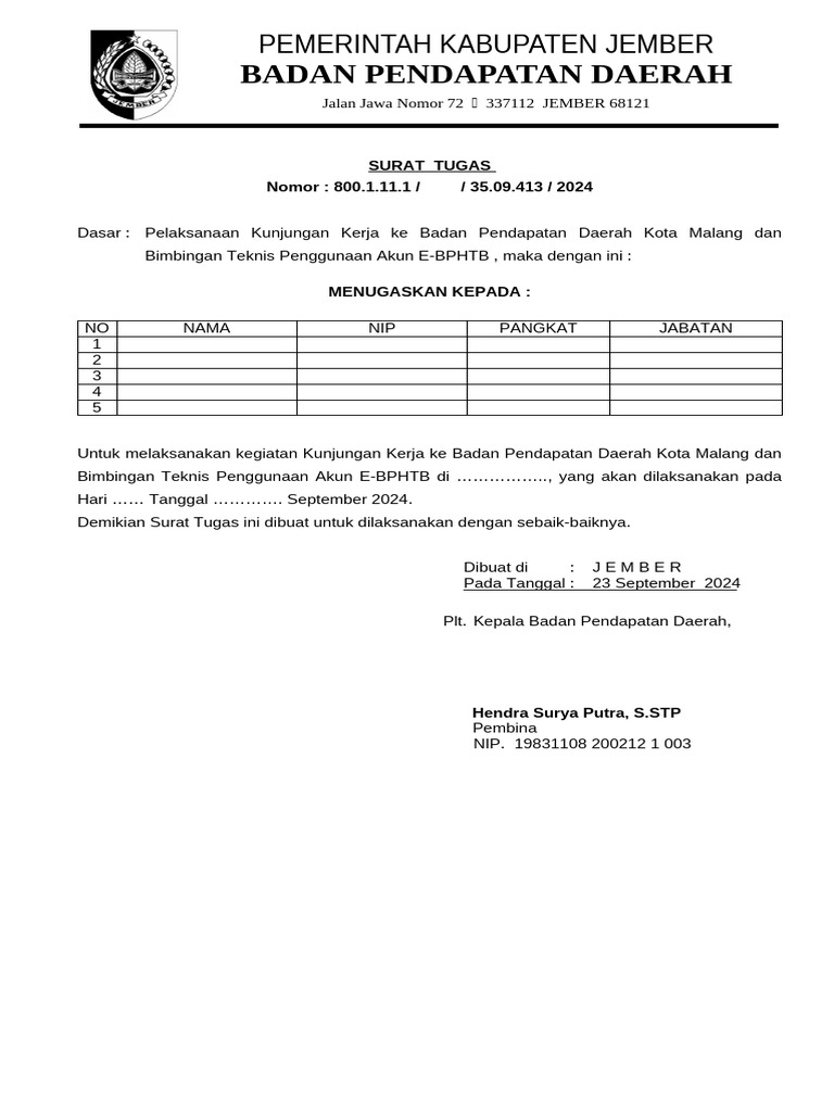 Contoh Surat Tugas | PDF