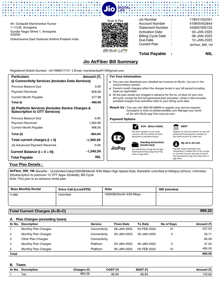 Jio Fiber Bill | PDF | Payments | Banks