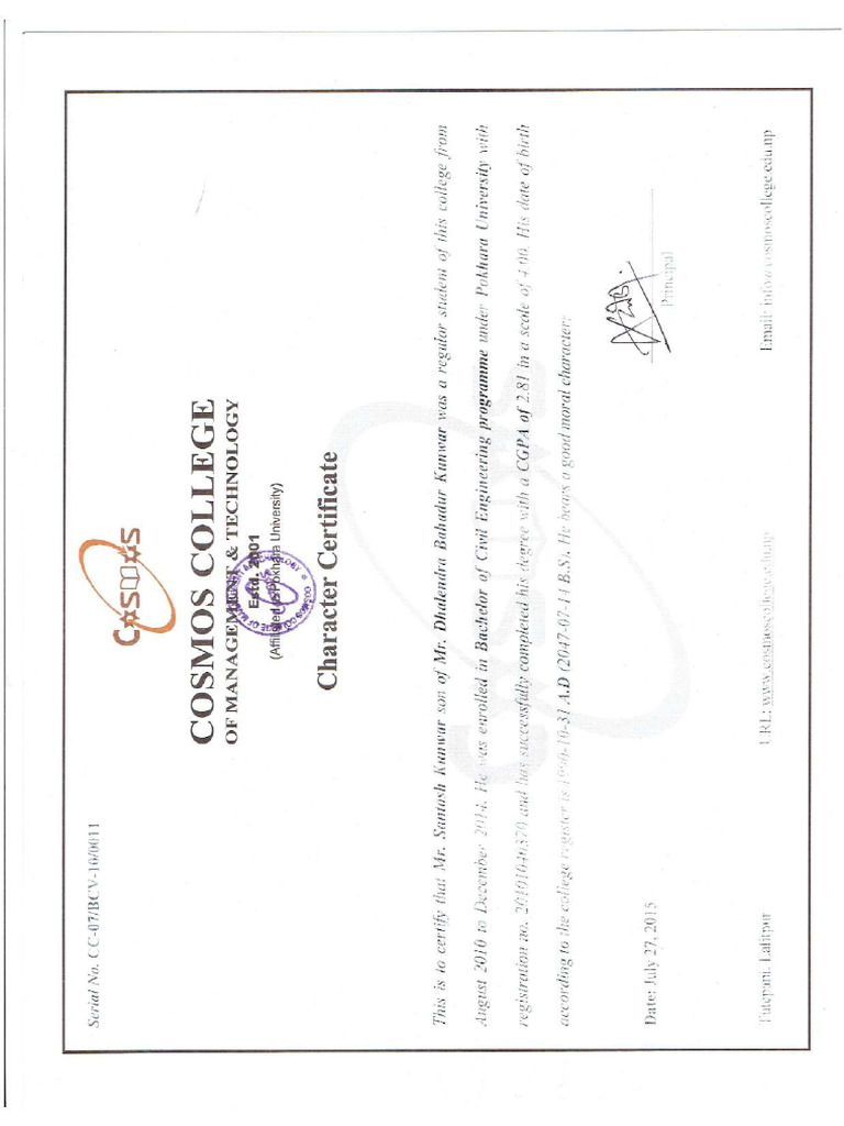 Character Certificate | PDF