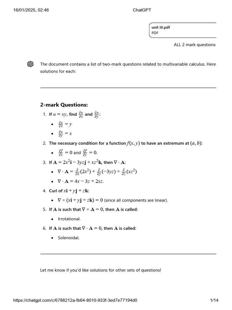 Unit Vi QB Solutions Q 1 Mark 8 | PDF | Gradient | Derivative