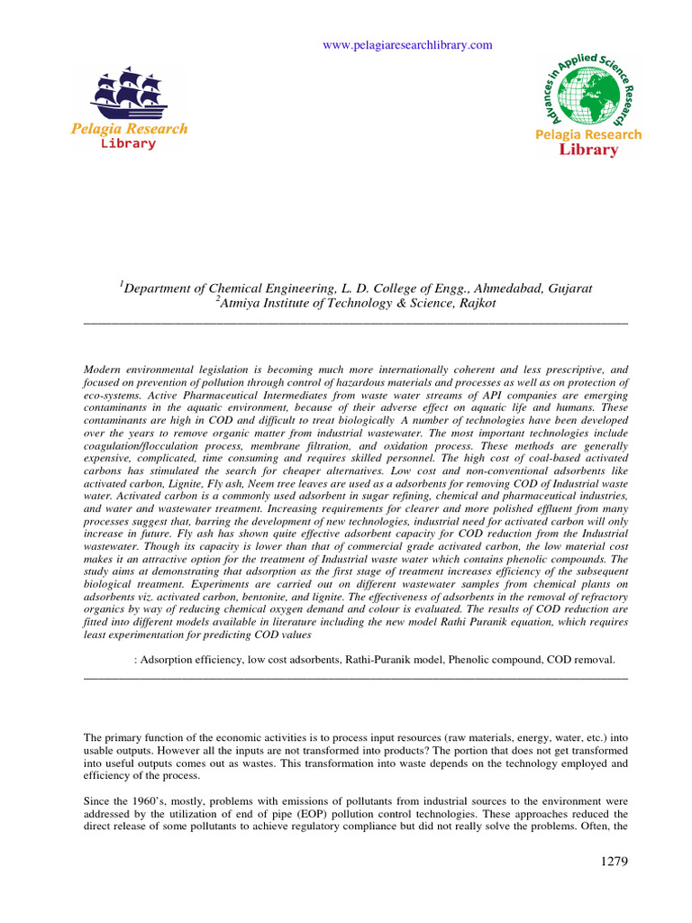 COD Reduction Using Modifying Industrial | PDF | Adsorption | Sewage ...