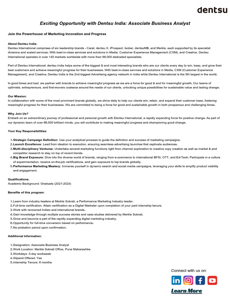 Dentsu India Associate Business Analyst Role | PDF | Business | Marketing