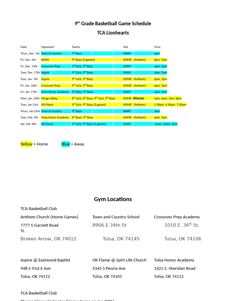 9th Grade Schedule Final | PDF