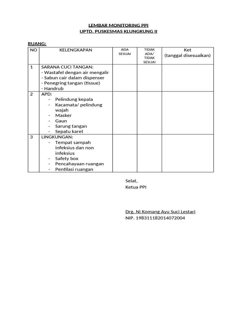 Monitoring PPI Puskesmas Klungkung II | PDF
