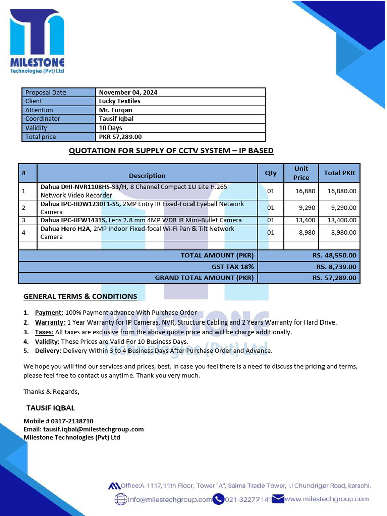 Lucky Textile - Dahua IP Camera Quotation | PDF