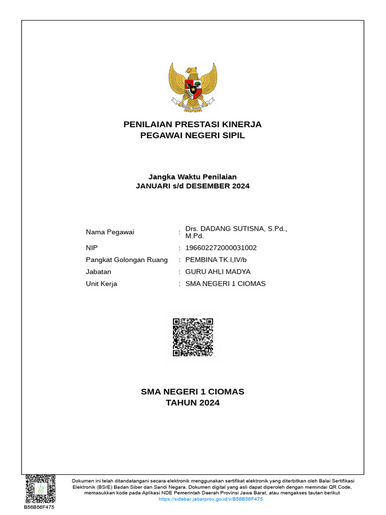 SASARAN - KINERJA - PEGAWAI - (SKP) - SKP - 2024 Kepsek Ciomas | PDF