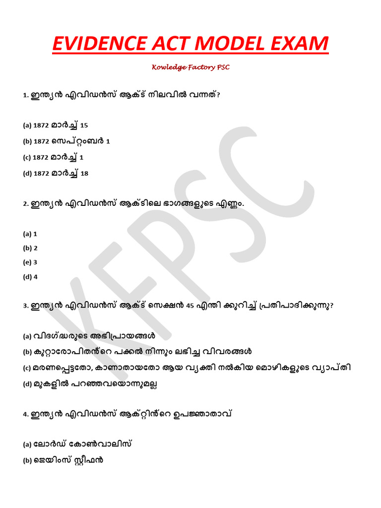 Evidence Act Model Exa1 KFPSC | PDF