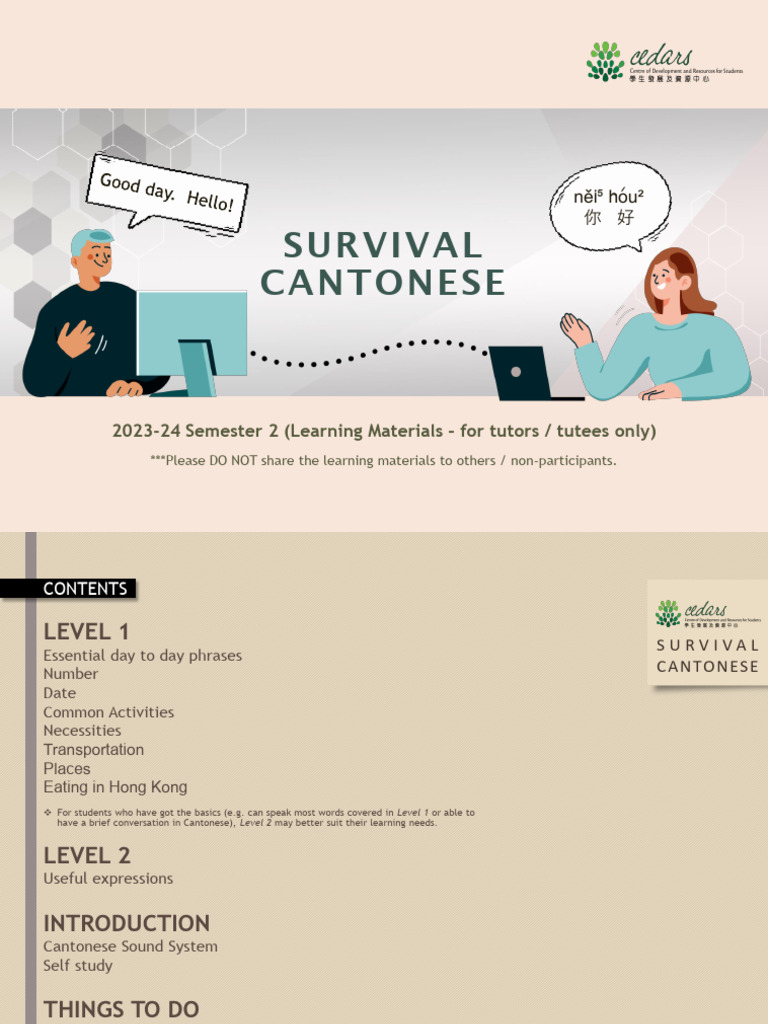 Survival Cantonese - Learning Materials - 2023-24 S2 2 | PDF | Chinese Cuisine | Tofu