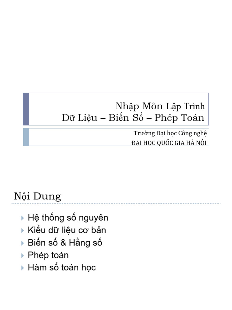 bg02 - dữ liệu biến số phép toán - vnu.uet.NMLT | PDF