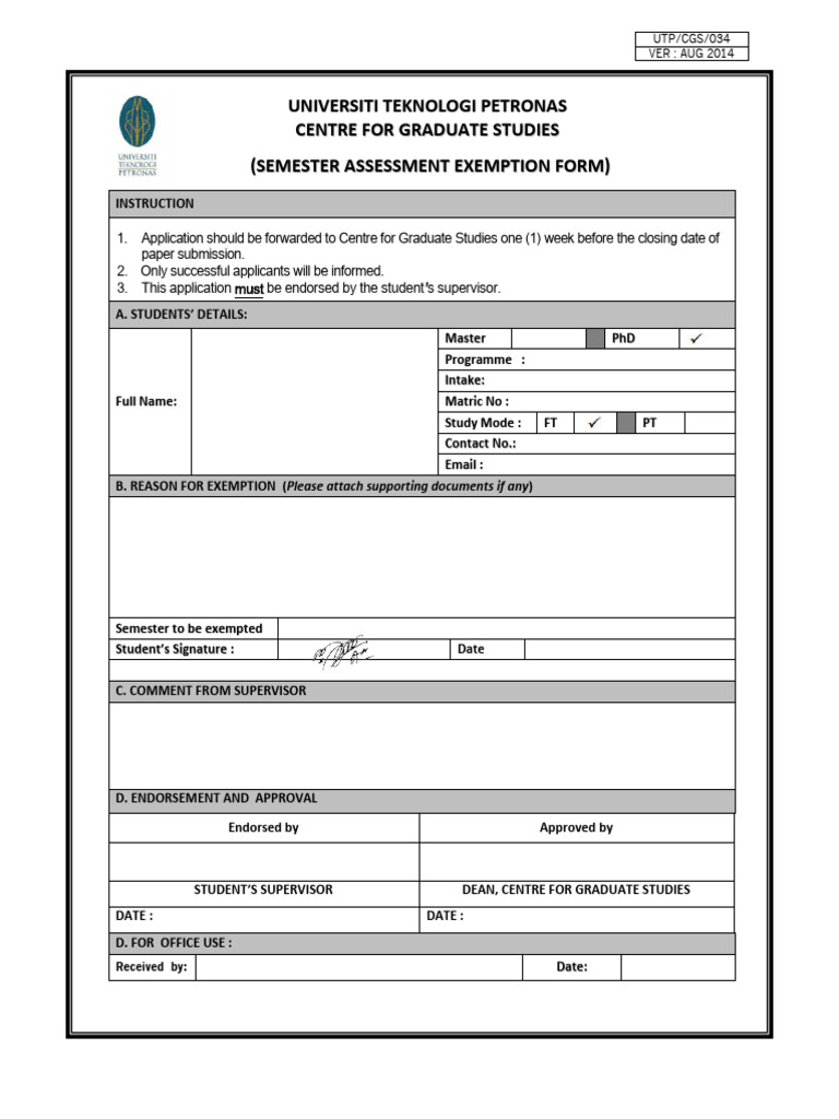 Exemption Assessment Form CGS 034 | PDF