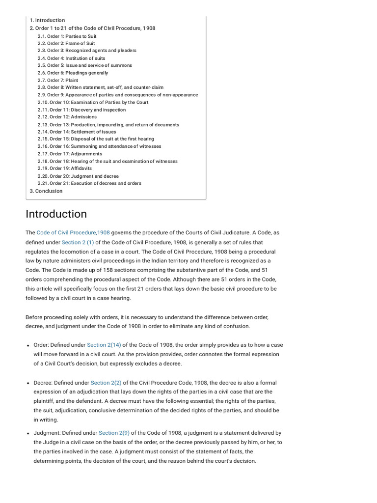 Order 1 To 21 of The Code of Civil Procedure, 1908 - Learning The Basics of Civil Procedure ...