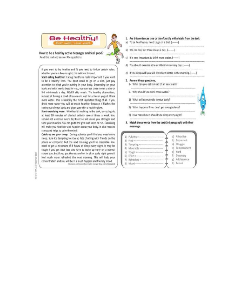 Reading Comprehension Healthy Habits | PDF