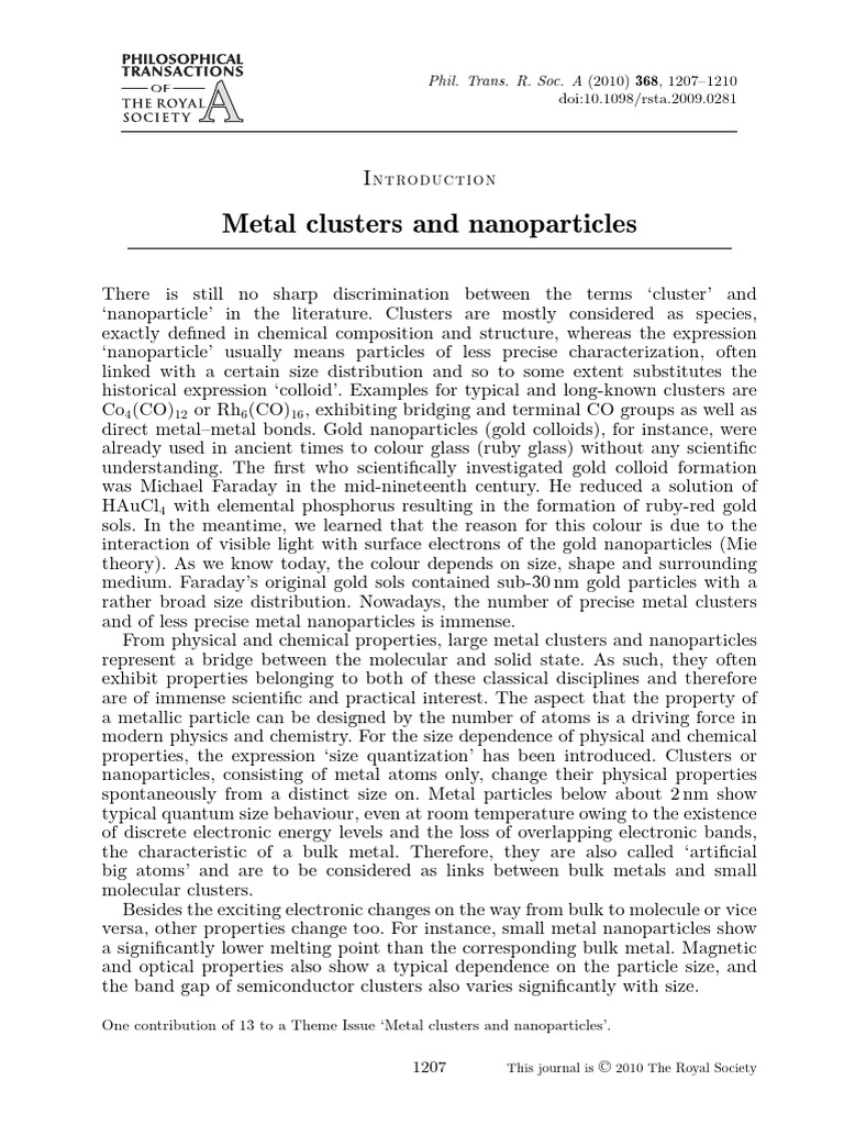 Metal Clusters vs. Nanoparticles Explained | PDF | Nanoparticle | Molecules