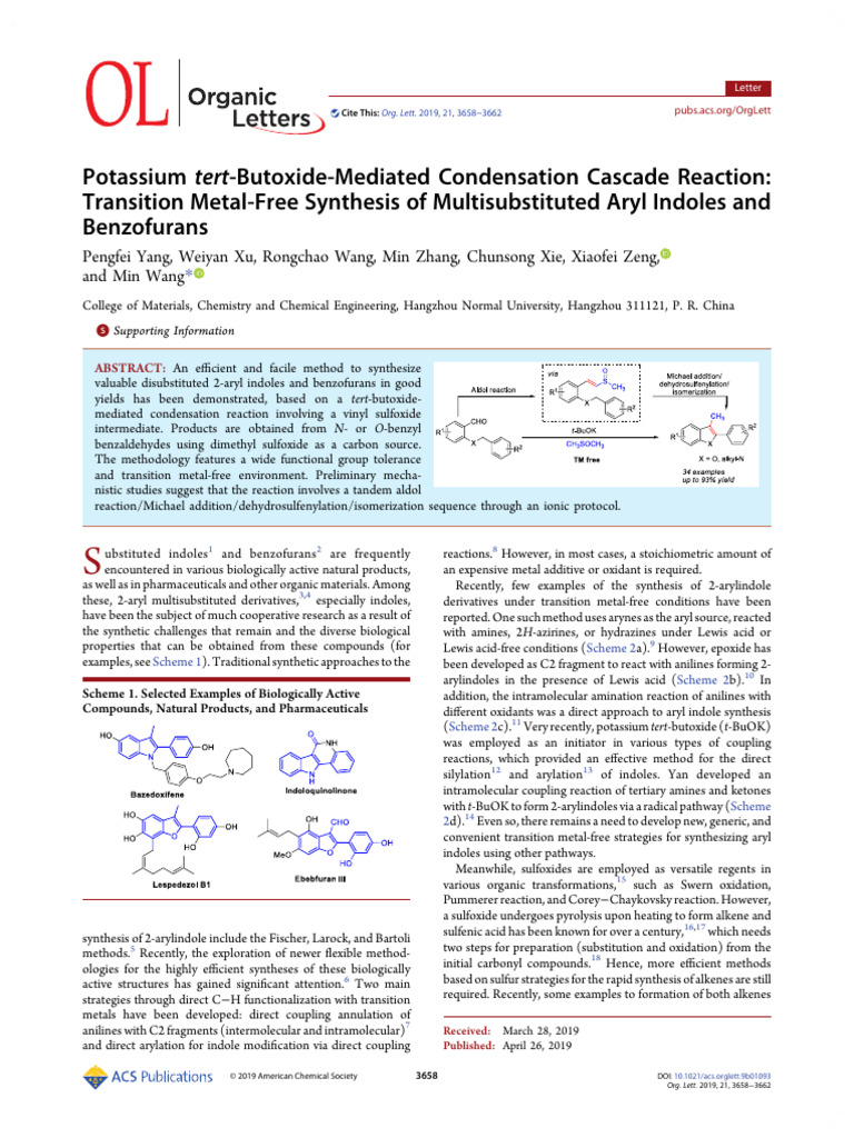 Yang Et Al 2019 Potassium Tert Butoxide Mediated Condensation Cascade ...