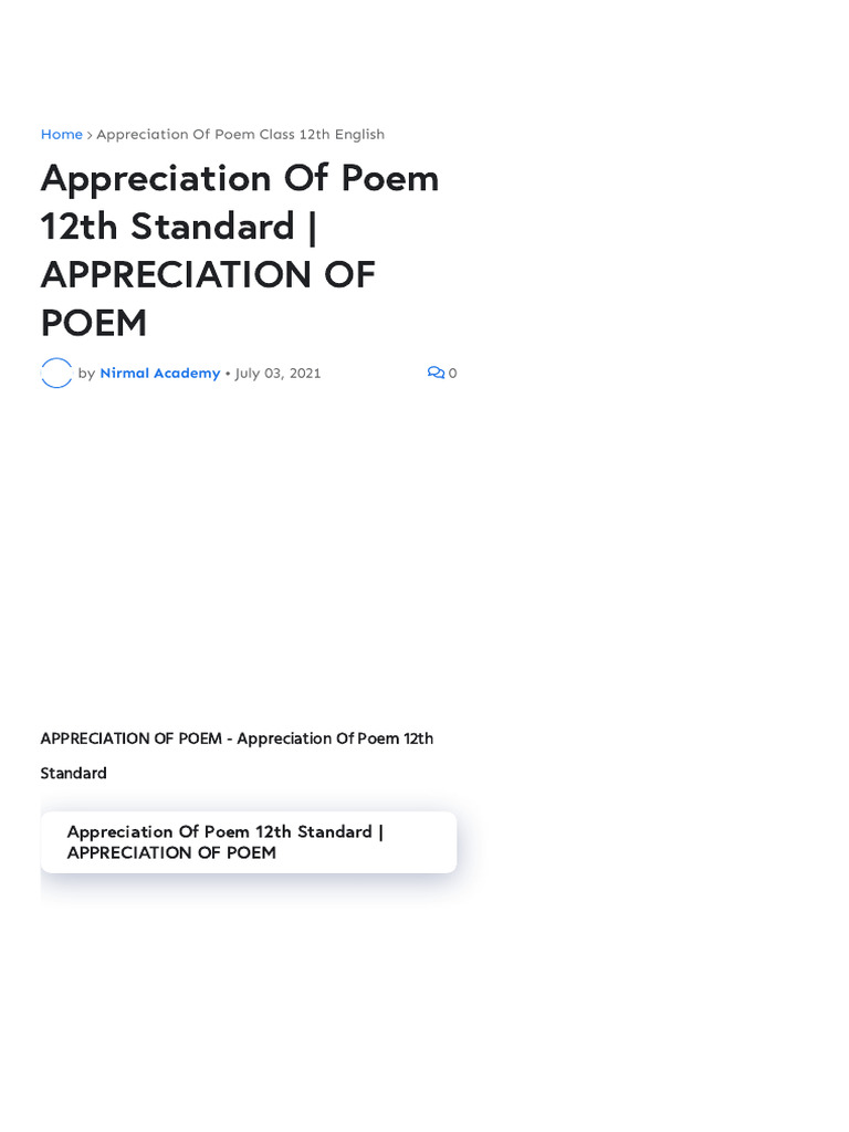 12th English Poem Appreciation Guide | PDF | Poetry | Poetics