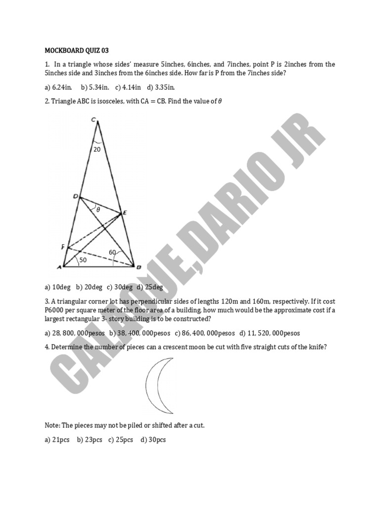 CE601-MOCKBOARD QUIZ 03-FINALE | PDF | Elementary Mathematics | Euclid