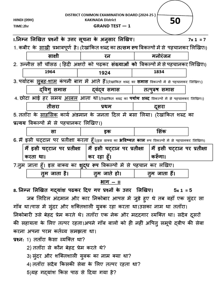 Hindi MINI Grand Test-1 | PDF