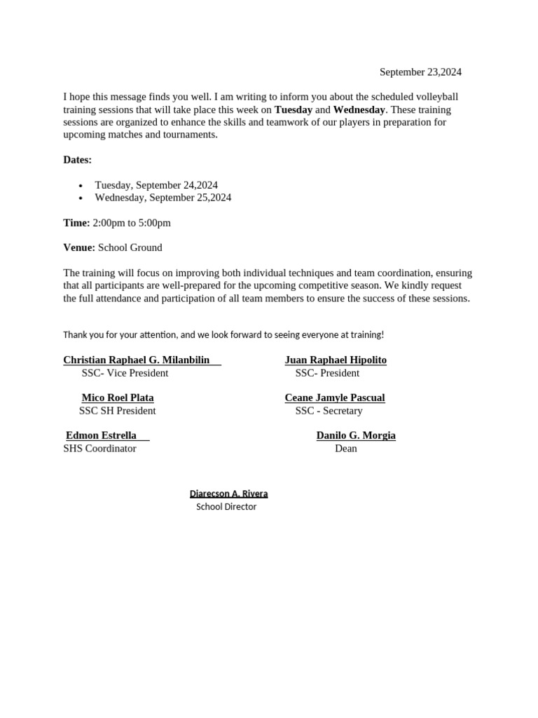 Volleyball Letter | PDF