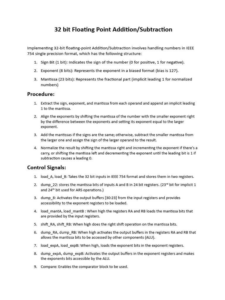 32 Bit Floating Point Addition | PDF | Computing | Computer Engineering