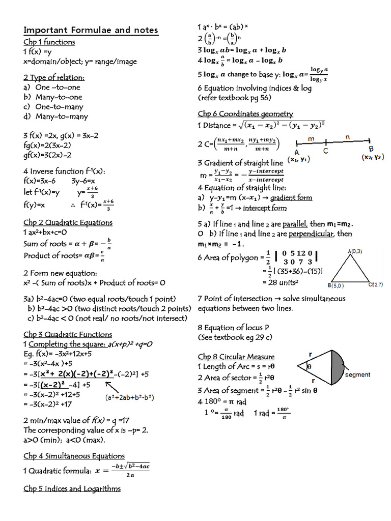 Add Maths Important Formulae | PDF | Line (Geometry) | Equations