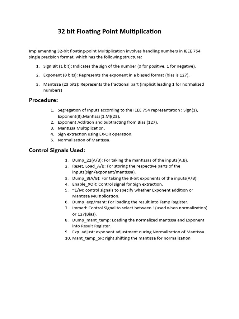 32 bit Floating Point Multiplication | PDF