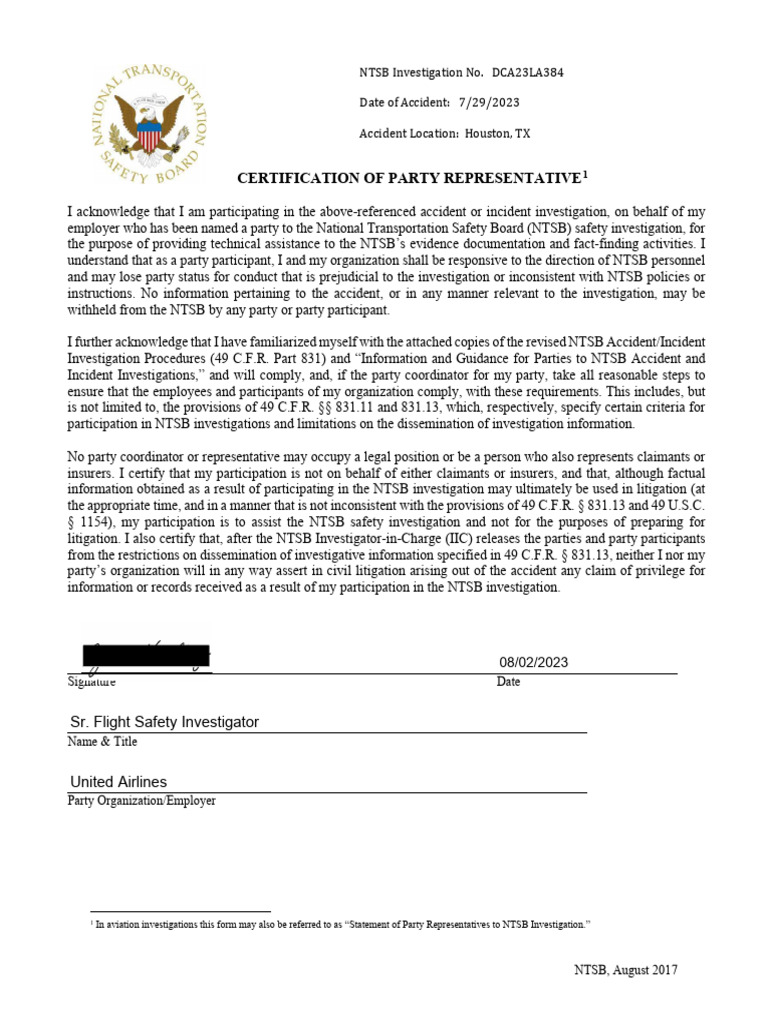 Party Forms DMS - Redacted-Rel | PDF | National Transportation Safety ...