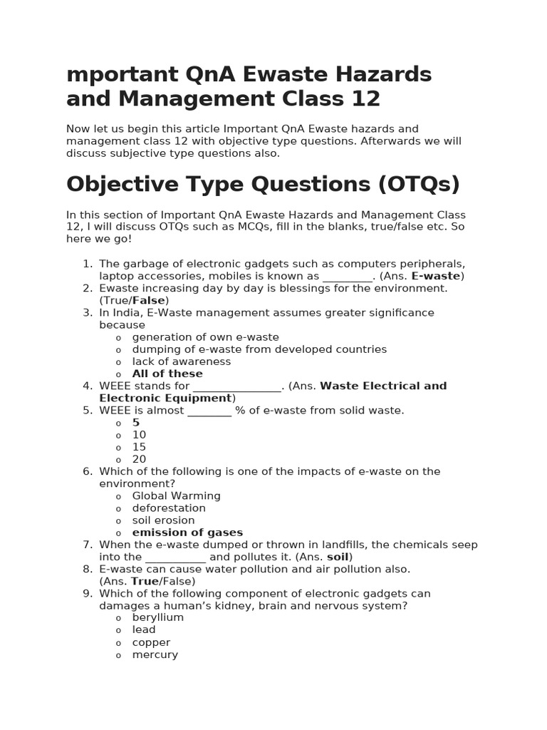 E - Waste Question Andswer | PDF | Electronic Waste | Waste