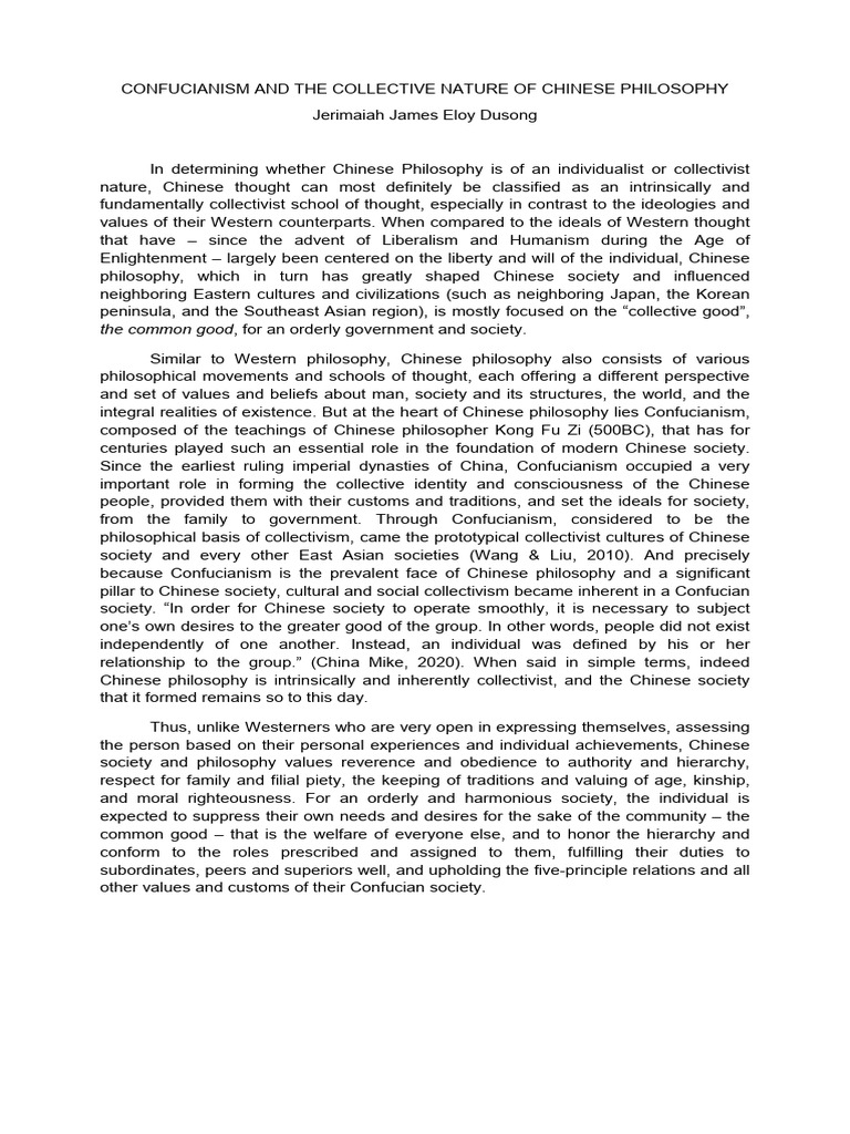 Confucianism and The Collective Nature of Chinese Philosophy | PDF ...