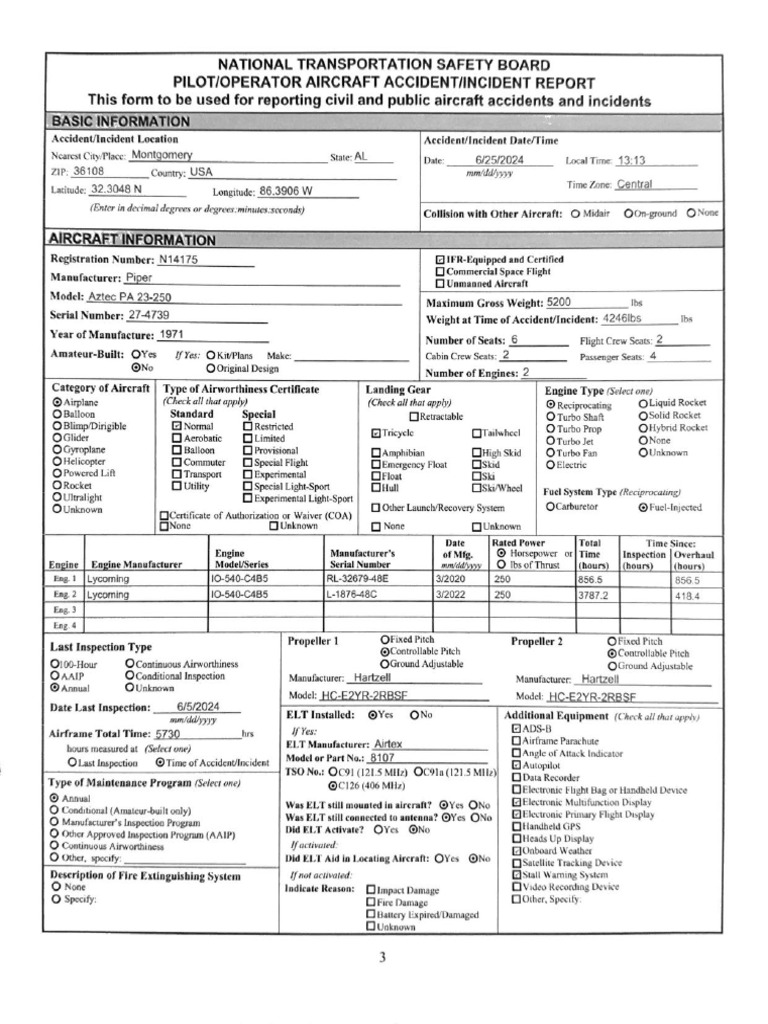NTSB FORMS FOR NOSE GEAR COLLAPSE - Redacted-Rel | PDF