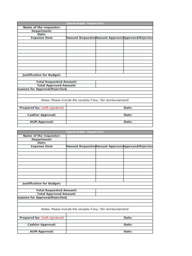 Expense Budget Request Form Template | PDF