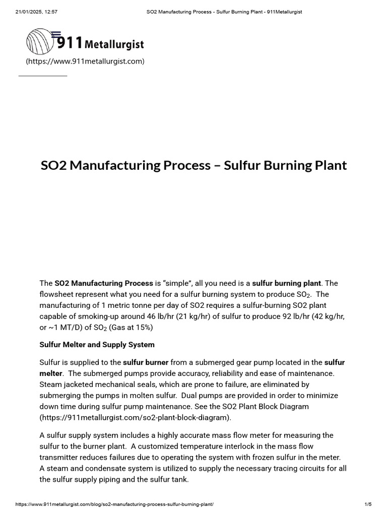 SO2 Manufacturing Process - Sulfur Burning Plant - 911metallurgist ...