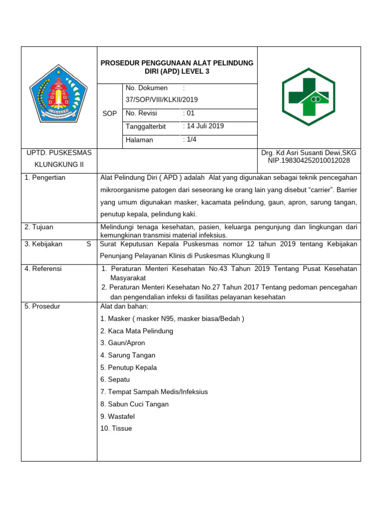 Prosedur Penggunaan APD Level 3 | PDF