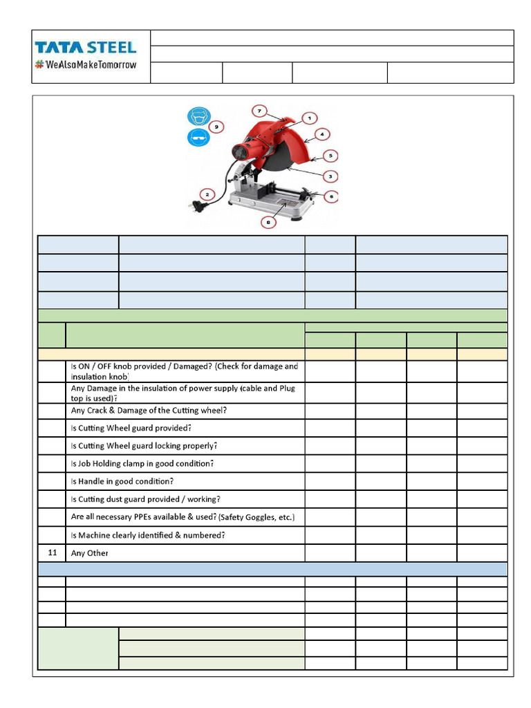 Cutting Machine Inspection Checklist | PDF