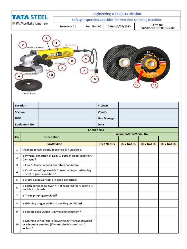 Grinding Machine Inspection Checklist | PDF | Grinding (Abrasive Cutting)