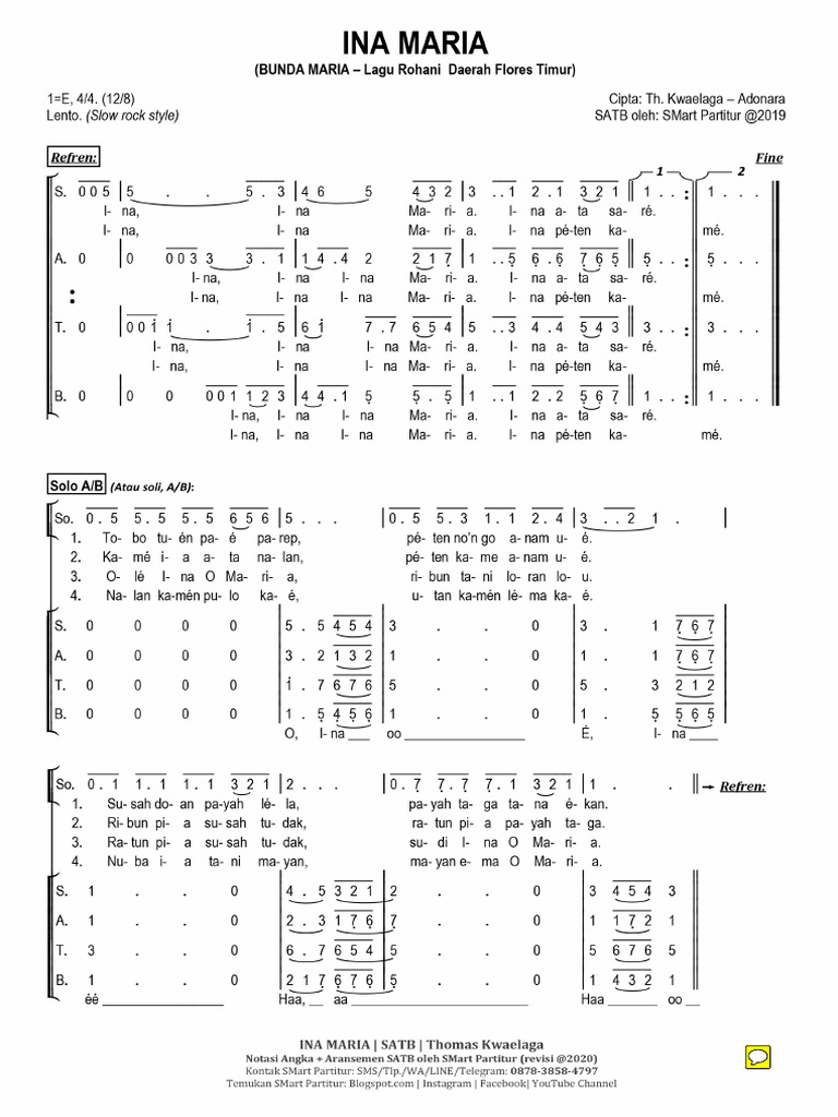 Ina Maria (Th. Kwaelaga) - SATB v1 | PDF